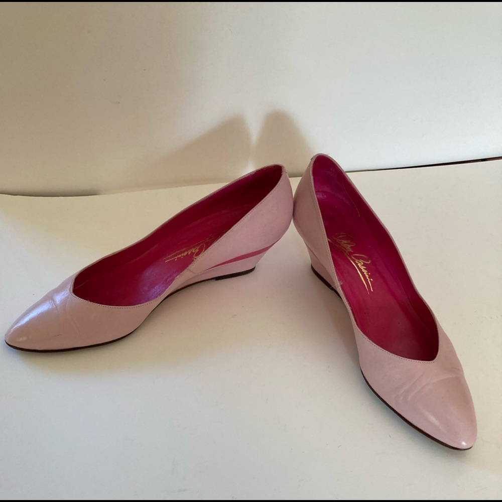 Vintage Oleg Cassini Pink Color Block Wedge Healed Sh… - Gem